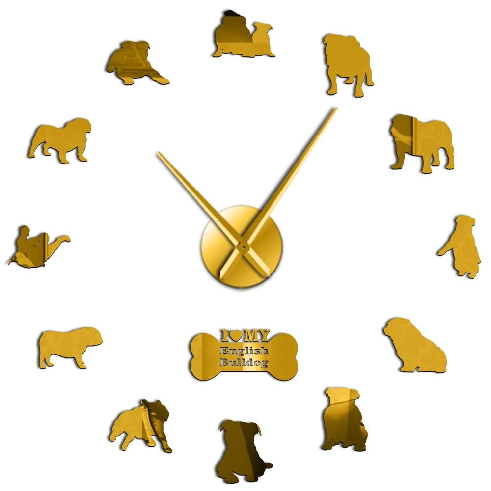 English Bulldog Silhouettes Frameless Wall Clock Stickers, DIY Modern ...