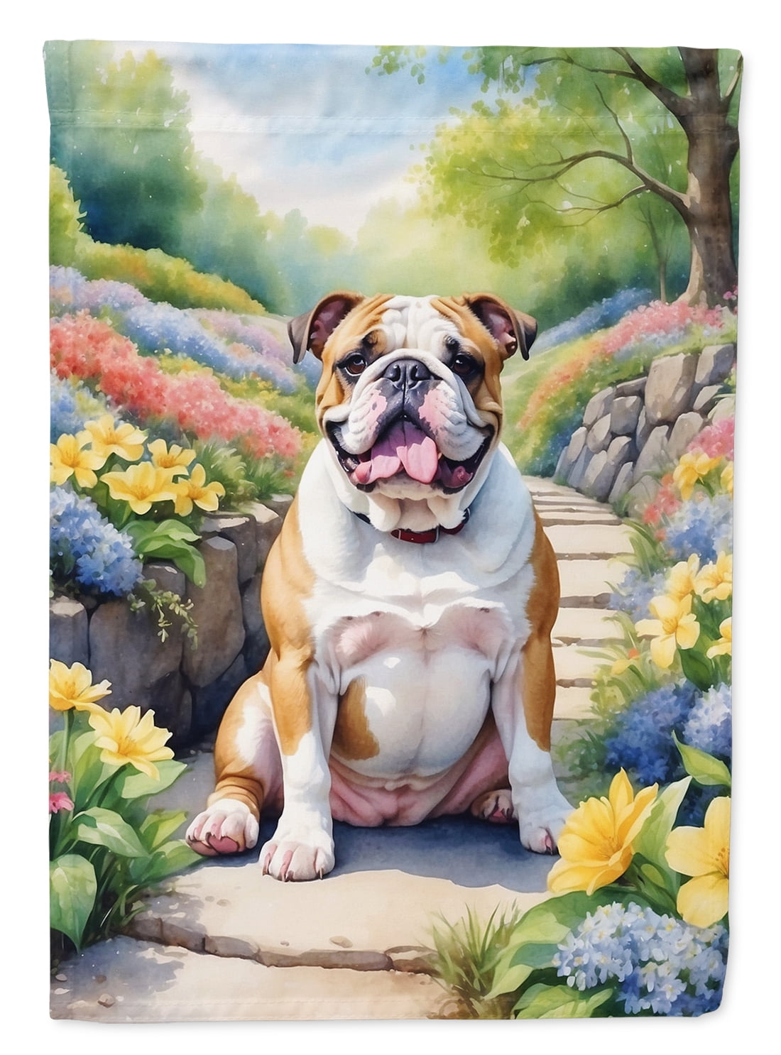 English Bulldog Spring Path House Flag 28 in x 40 in - Walmart.com
