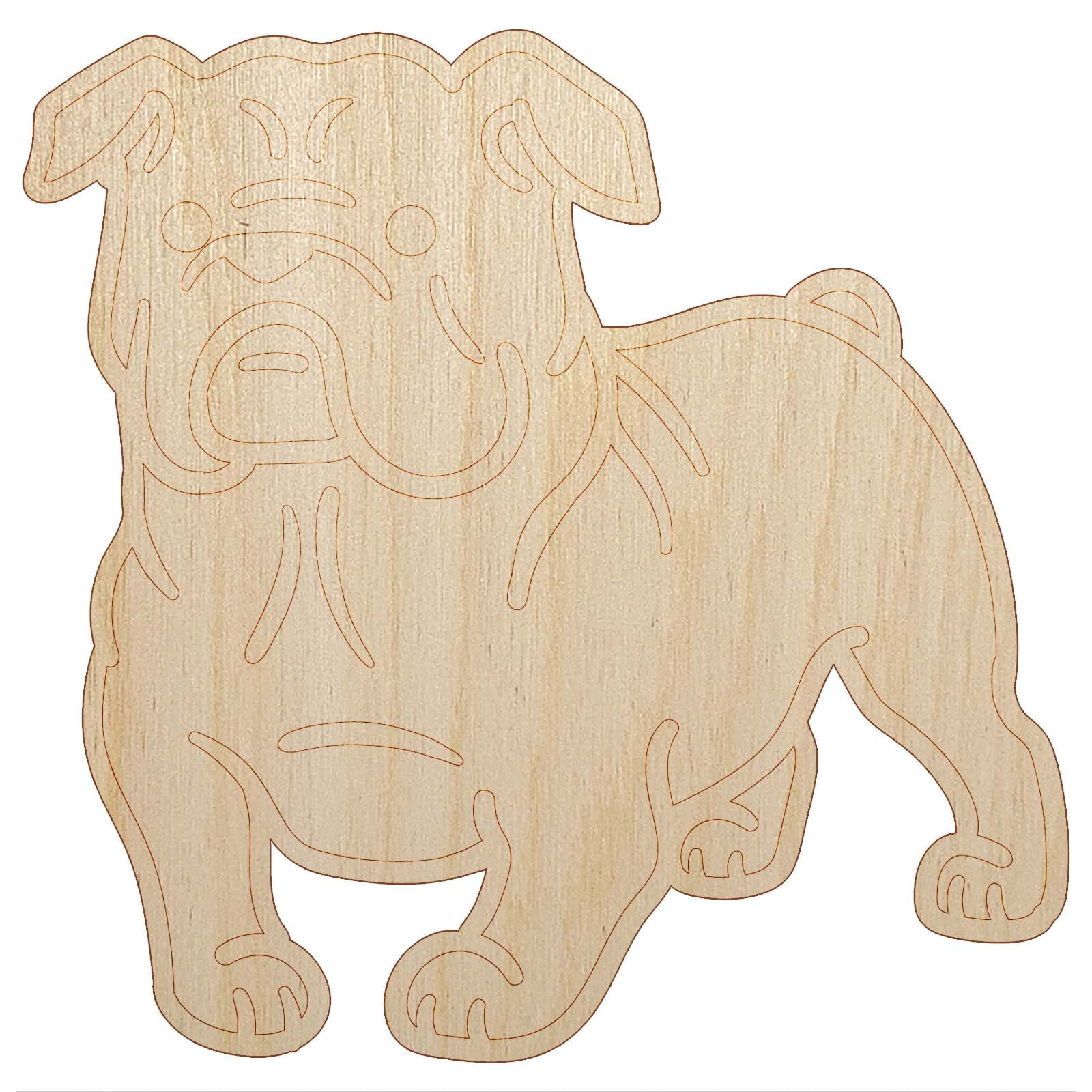 English Bulldog Standing Dog Wood Shape Unfinished Piece Cutout Craft ...