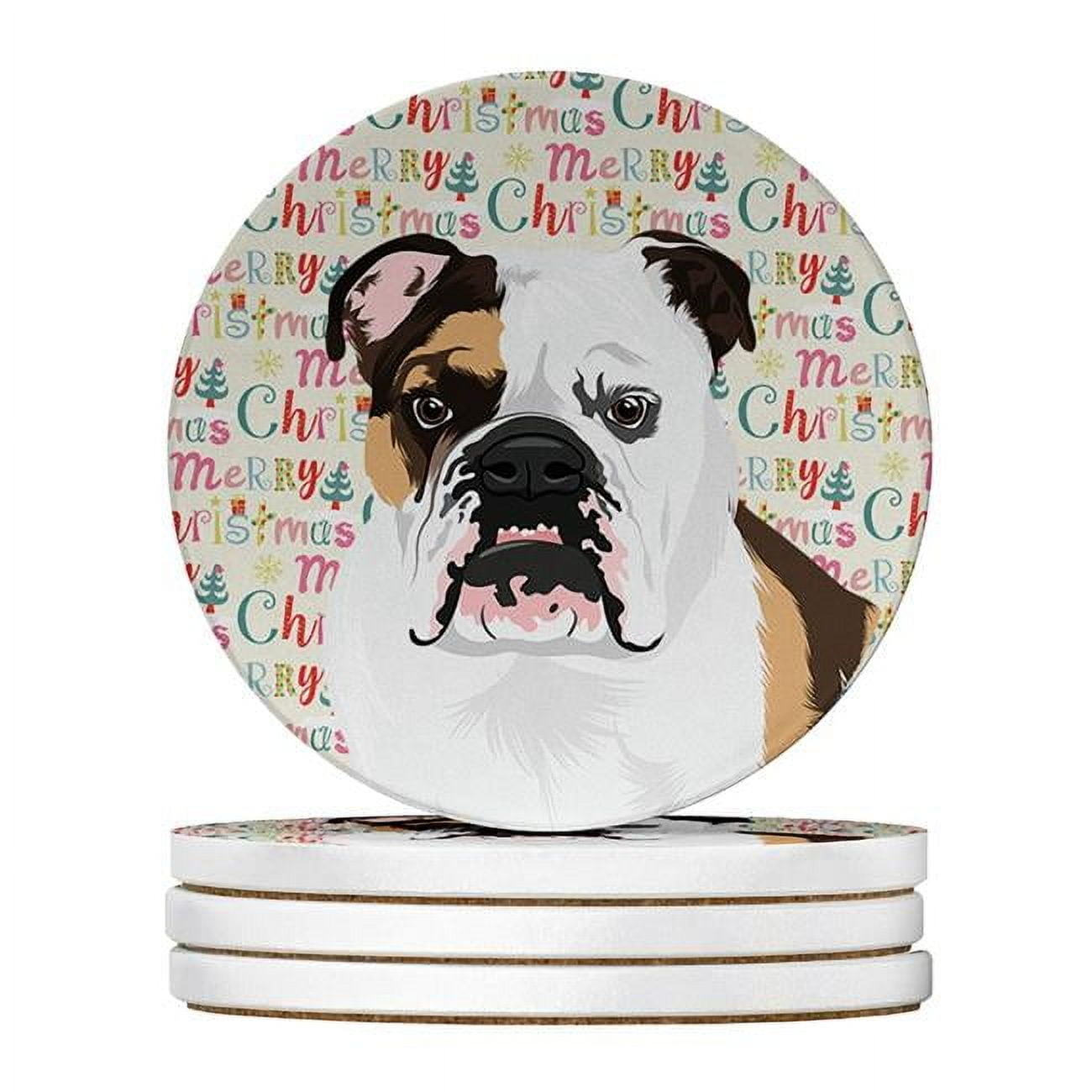 English Bulldog Tricolor #3 Christmas Large Sandstone Coasters Pack of ...