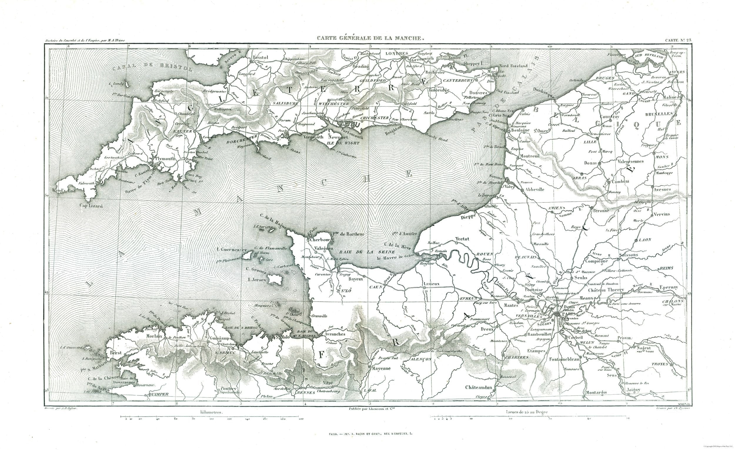 Historic Nautical Map - English Channel - Thiers 1866 - 37.51 x 23 ...