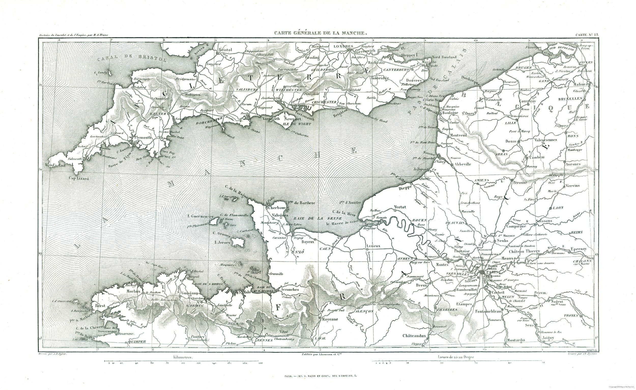 Historic Nautical Map - English Channel - Thiers 1866 - 37.51 x 23 ...
