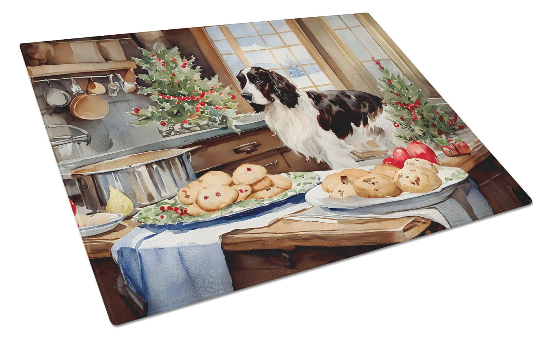 English Cocker Spaniel Christmas Cookies Glass Cutting Board 12 in x 15 ...