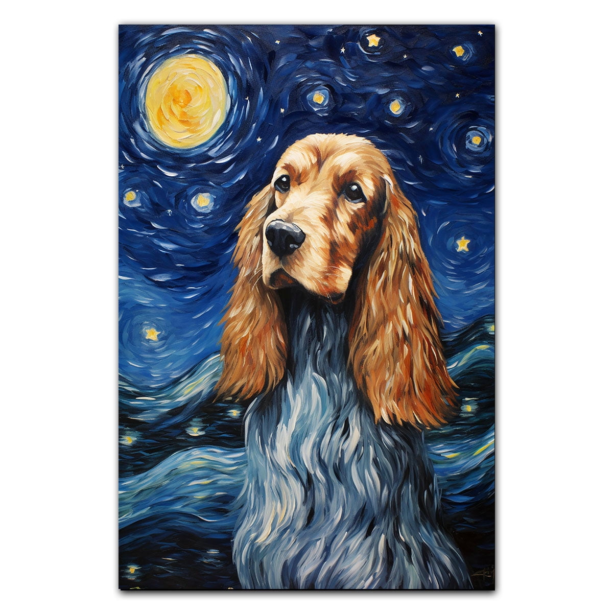English Cocker Spaniel Dog Art Canvas, Starry Night Van Gogh Oil ...