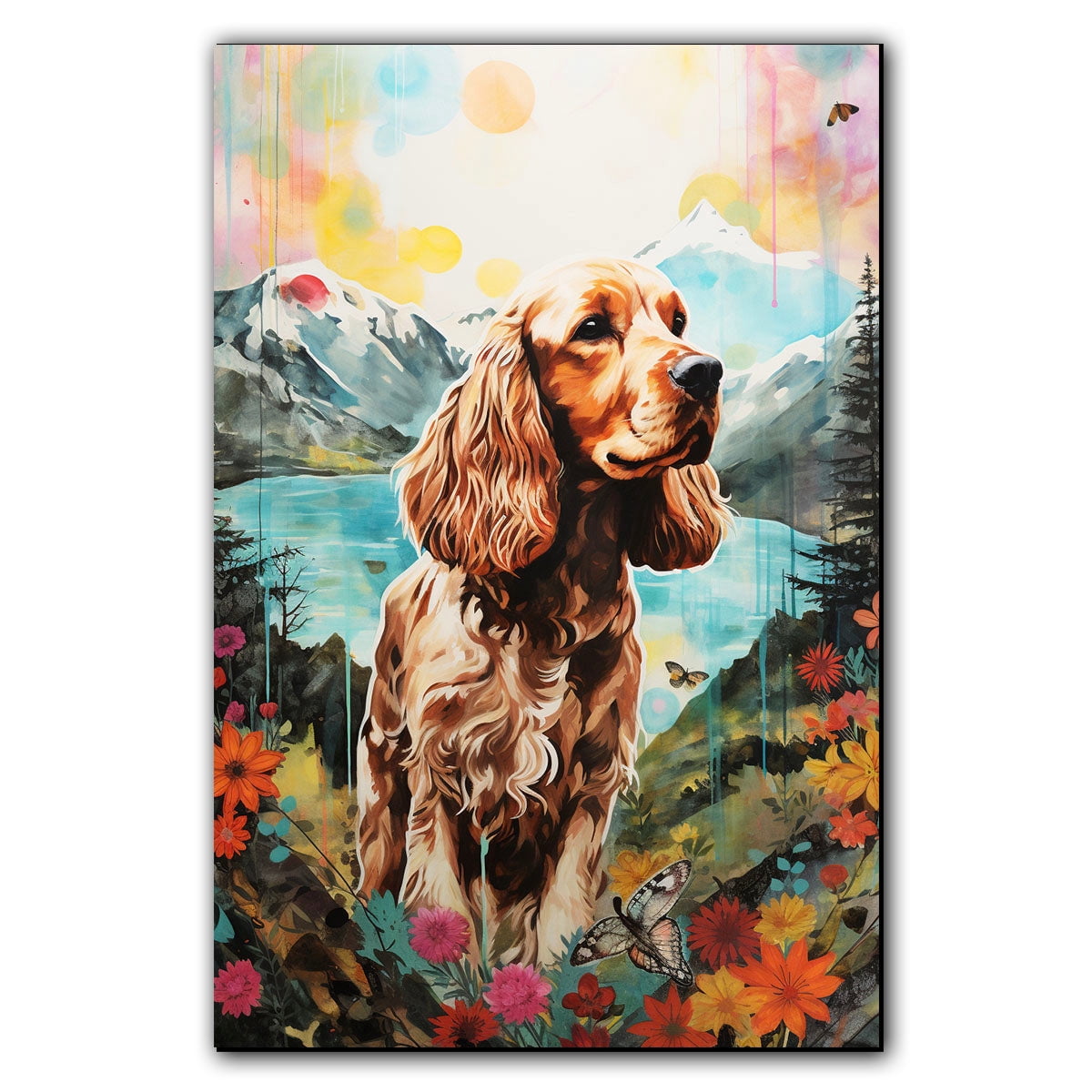 English Cocker Spaniel Dog Canvas Wall Art for Living Room, Funny ...