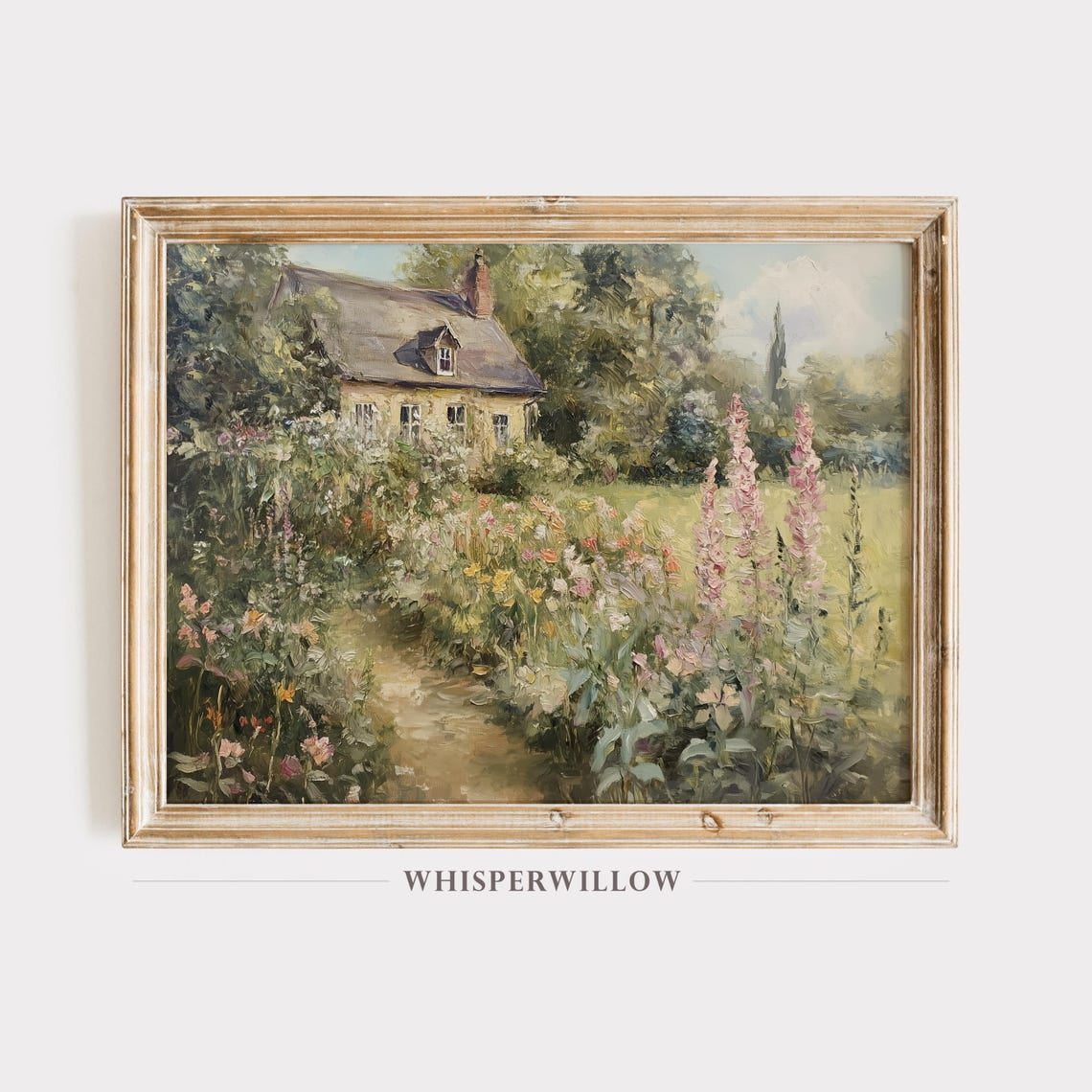 English Cottage Garden, Vintage Floral Landscape, Rustic Farmhouse Wall ...