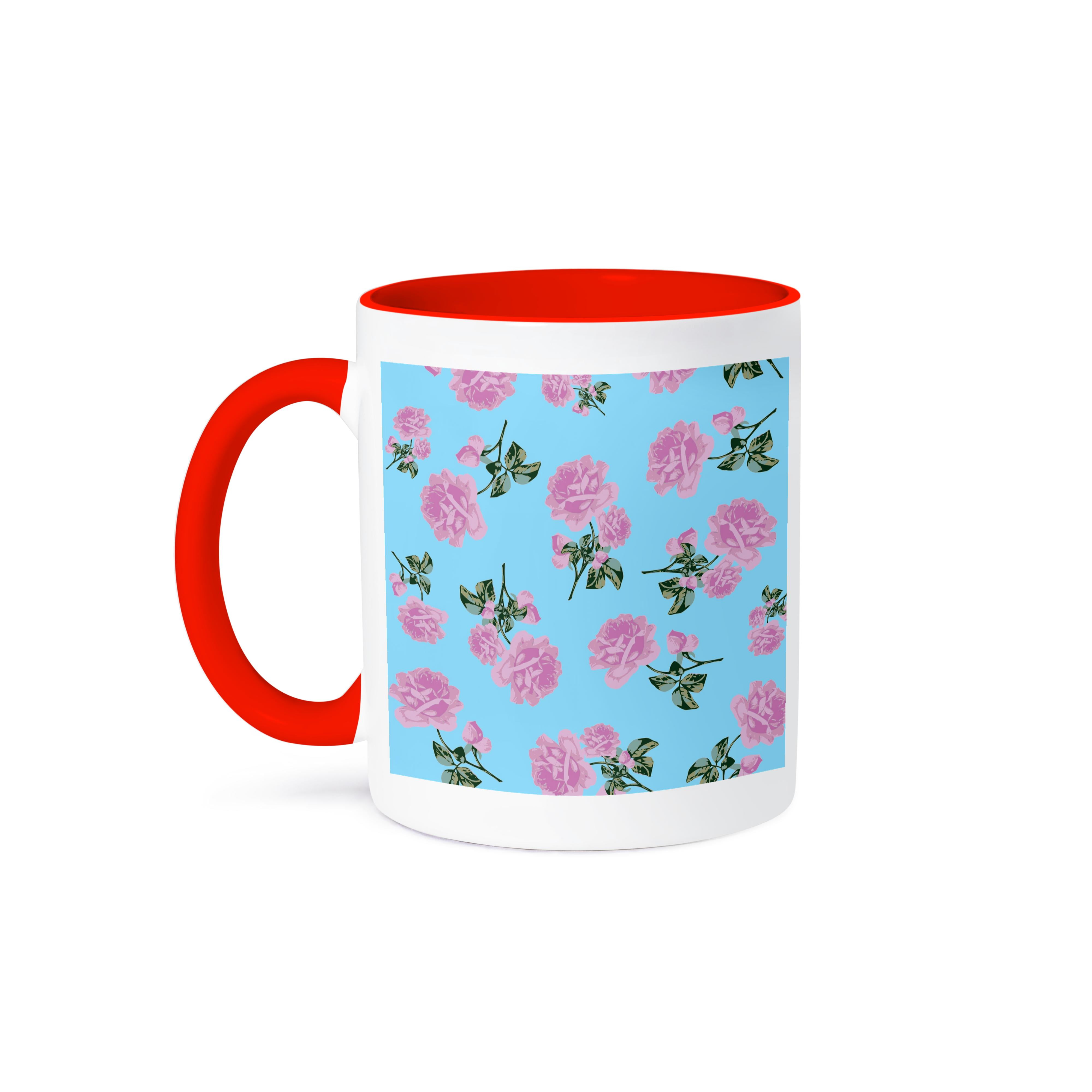 3dRose, English Cottage Shabby Chic Pink Roses on Sky Blue, 11oz Two-Tone Red Mug - Walmart.com