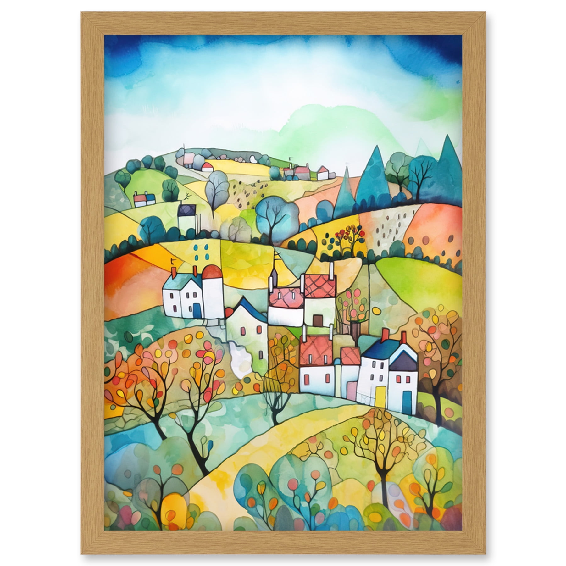 English Country Rural Landscape Folk Art Watercolour Painting Artwork ...