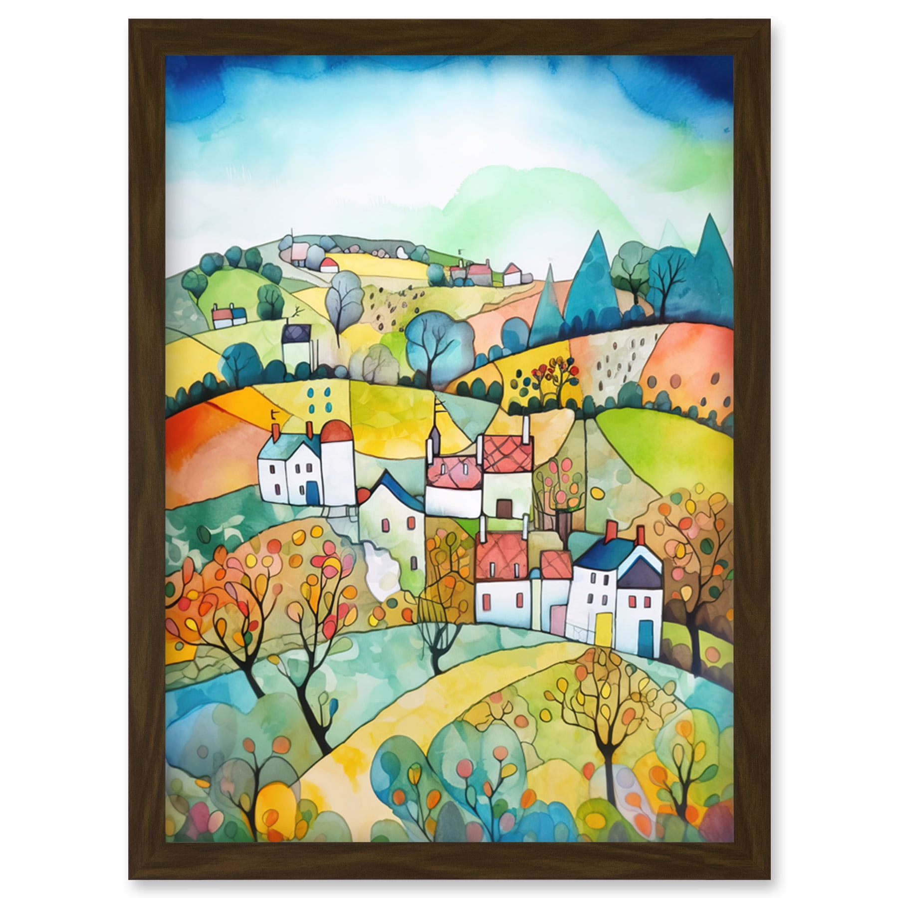 English Country Rural Landscape Folk Art Watercolour Painting Artwork ...