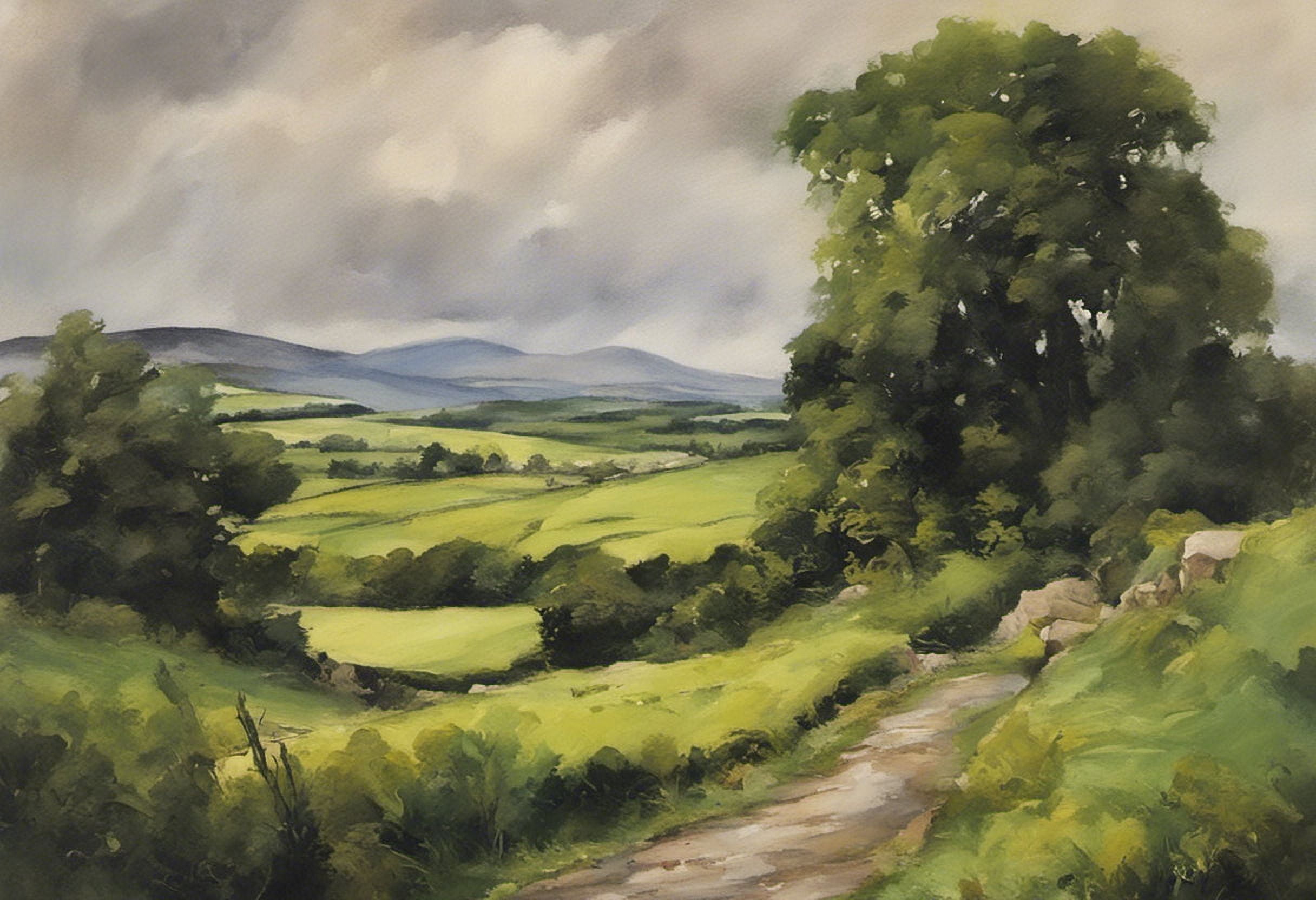 English Countryside Acrylic Painting I - 12" x 18" Art Print Wall Decor ...