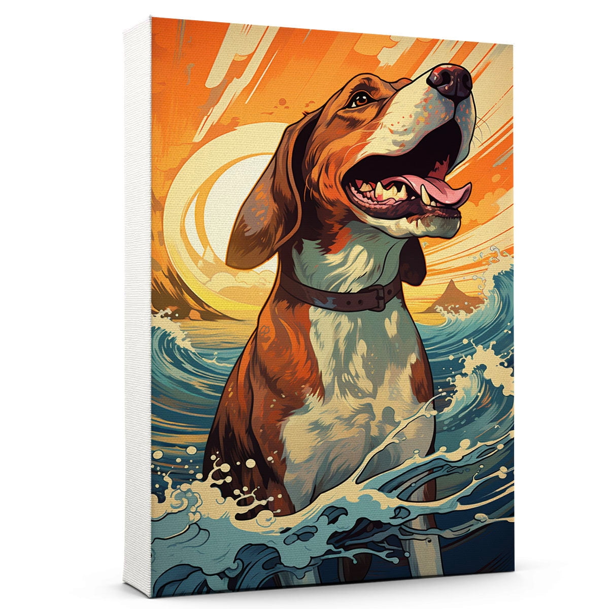 English Foxhound Dog With Great Wave Japanese Wall Art poster paintings ...