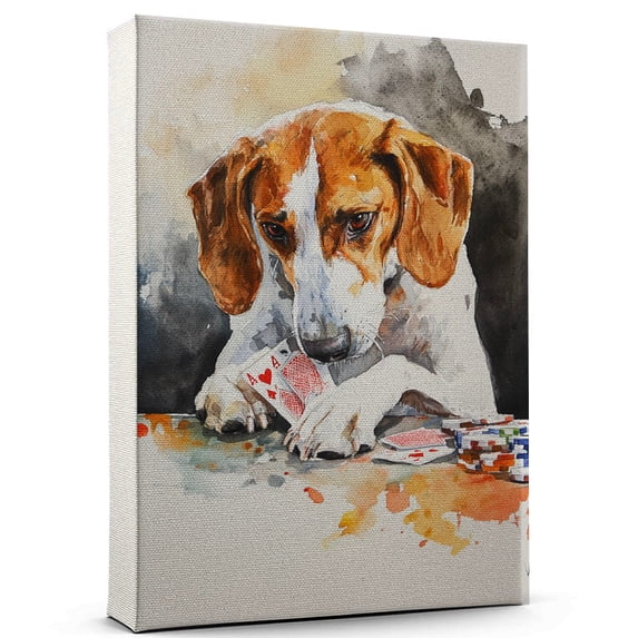 English Foxhound Dog Playing Poker Wall Stretched Canvas Size 8x12 ...