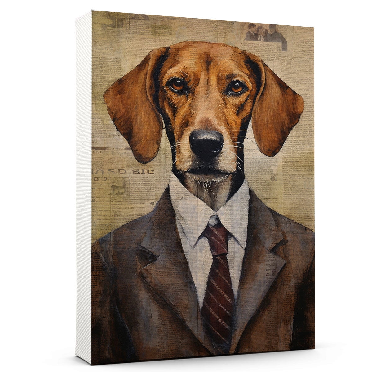English Foxhound Dog Read Newspapers Sitting Poster Prints on Canvas ...