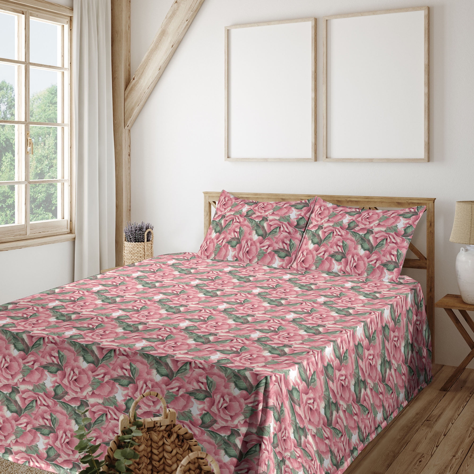 English Garden Sheet Set, Botanical Themed Rose and Leaves Motifs ...