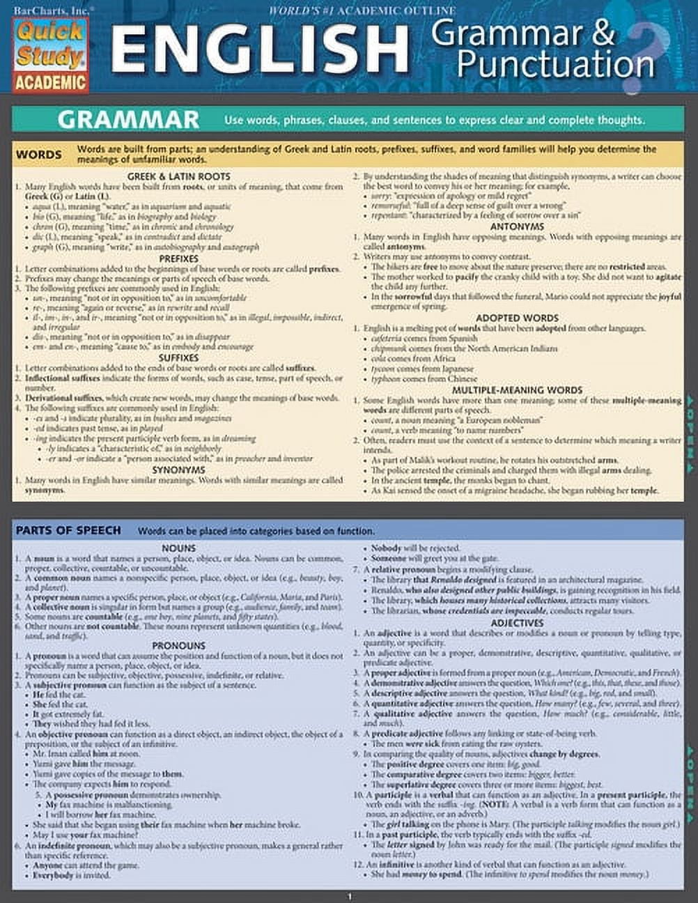 English Grammar & Punctuation : a QuickStudy Laminated Reference Guide ...