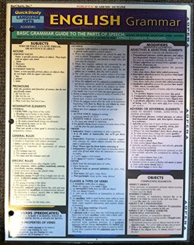 Pre-Owned Quick Study Laminated Study Guides, English Grammar Paperback ...