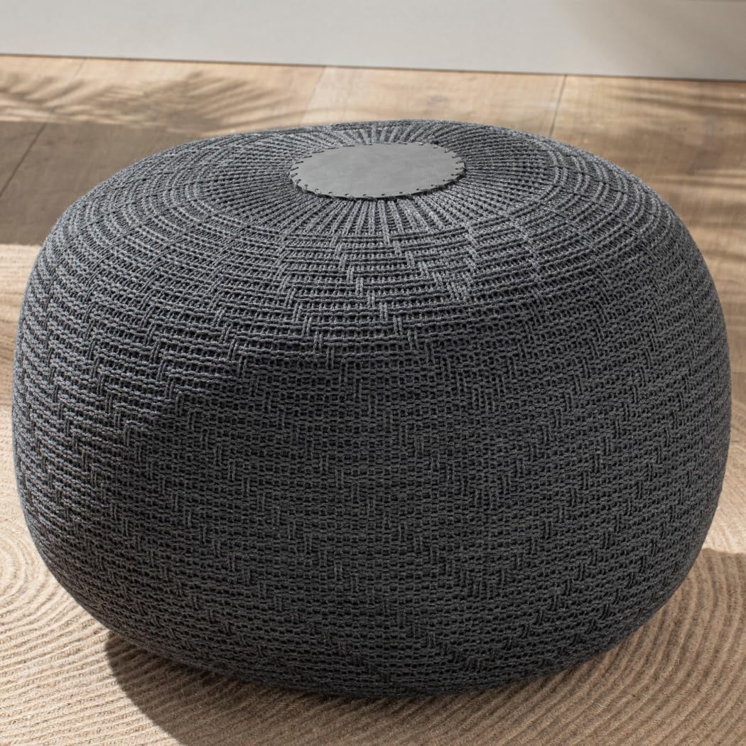 "English Home Large Boho Ottoman & Pouffe, Knitted Foot Stool, Living ...