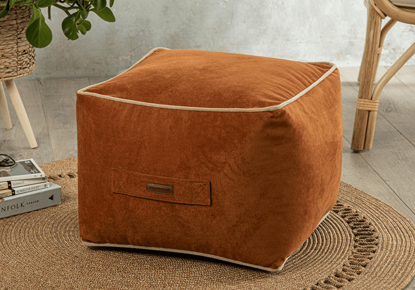 English Home Velvet Cube Pouf Ottoman Footstool, Comfortable, Stylish ...
