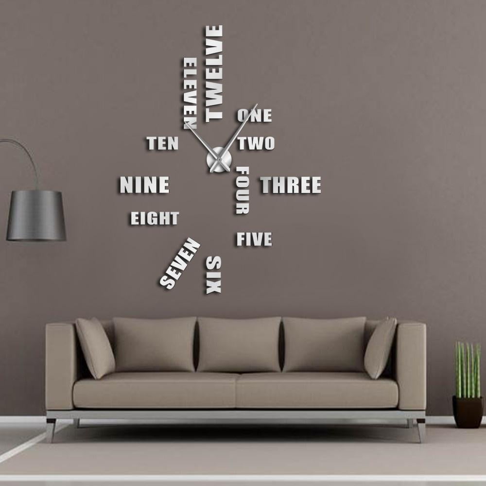 English Letter Number Large Wall Clocks Modern Design DIY Wall Watch ...