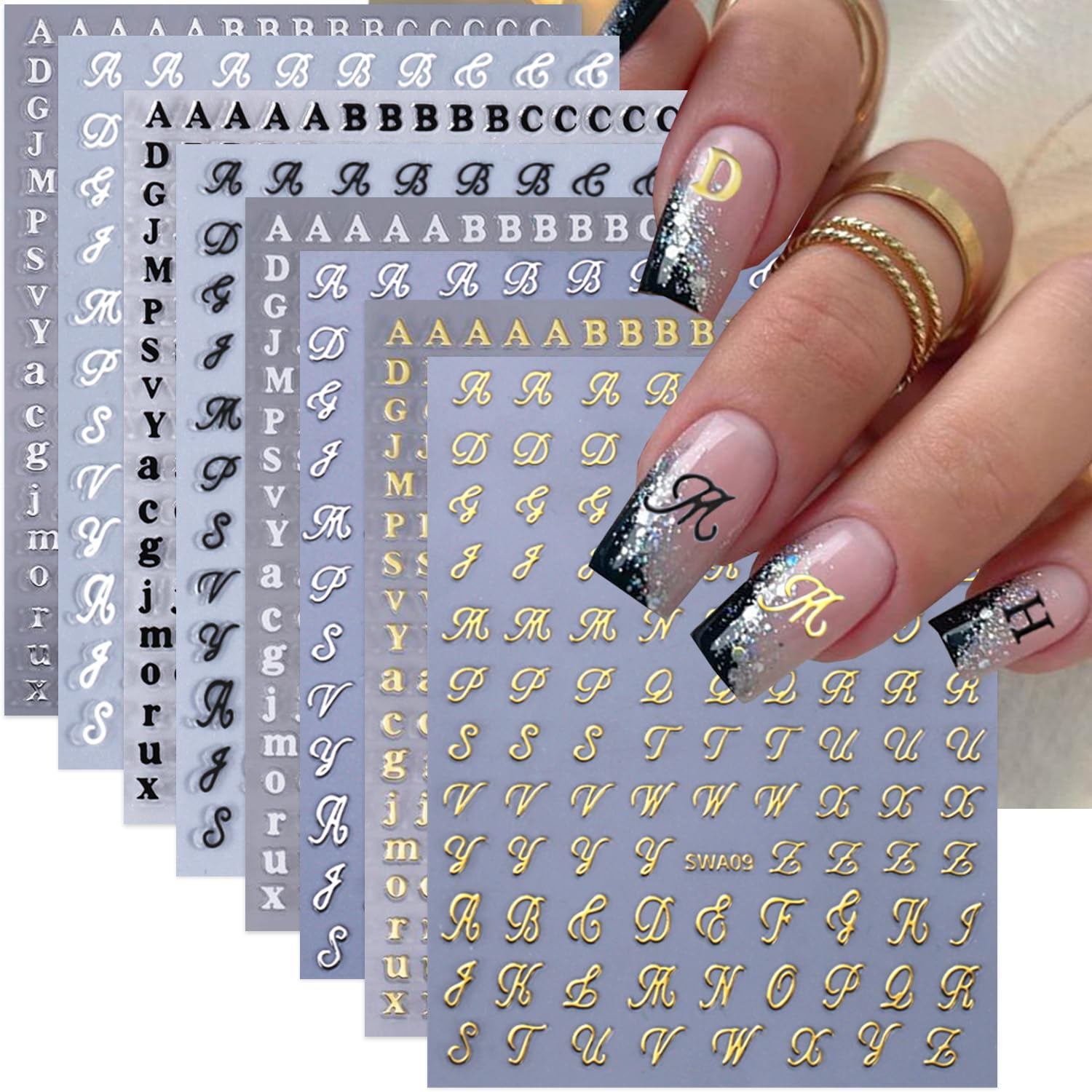 English Letters Nail Stickers for Nail Art, 8 Sheets English Letters ...