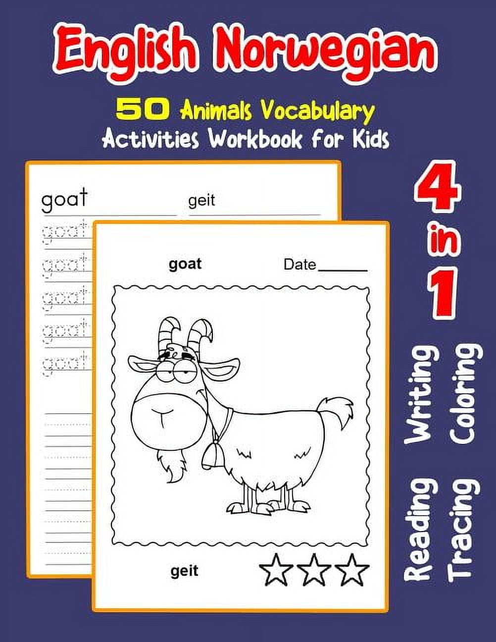 English Activities Book for Children English Norwegian 50 Animals ...