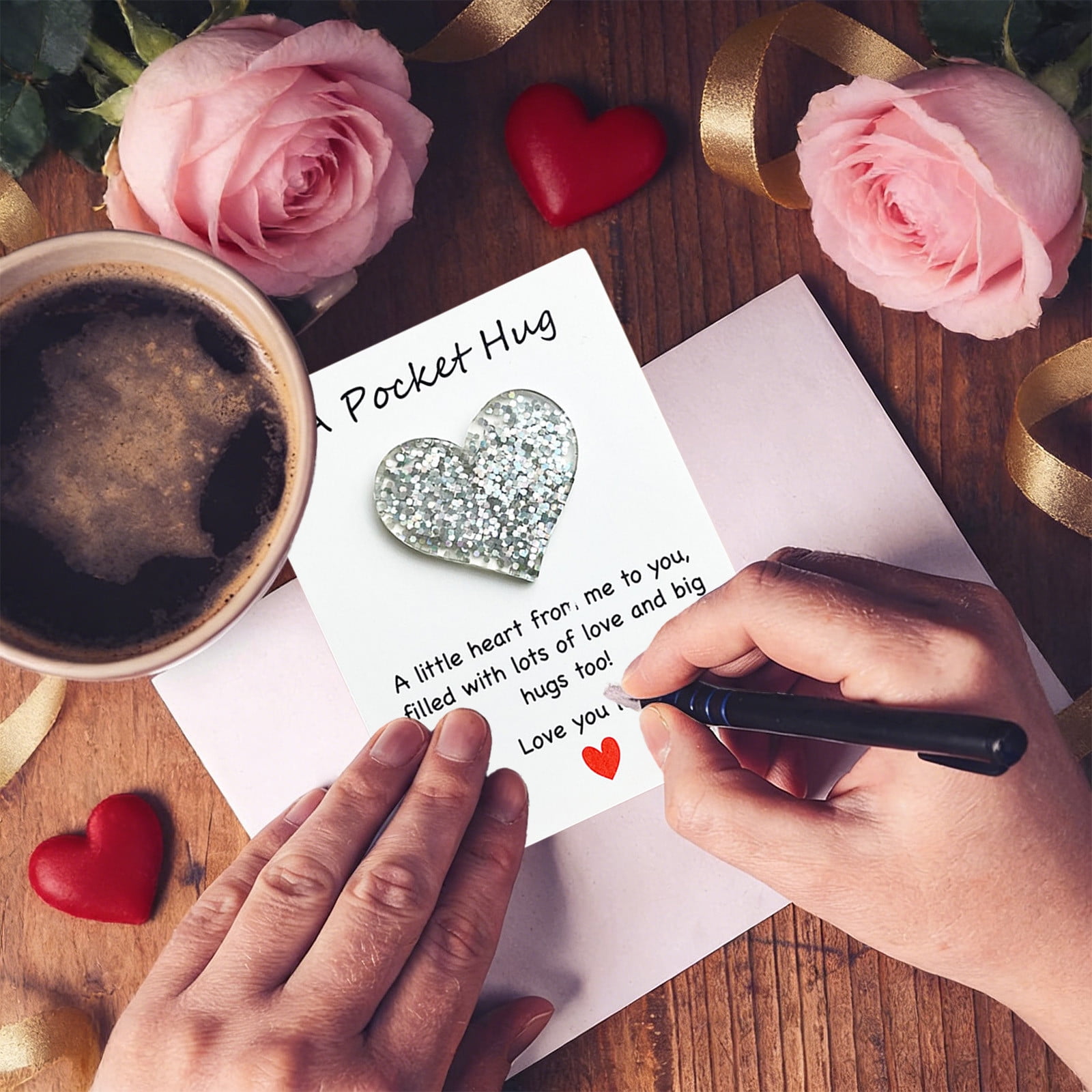 English Pocket Card Motivational Blessings Glitter Heart Holiday Gift ...