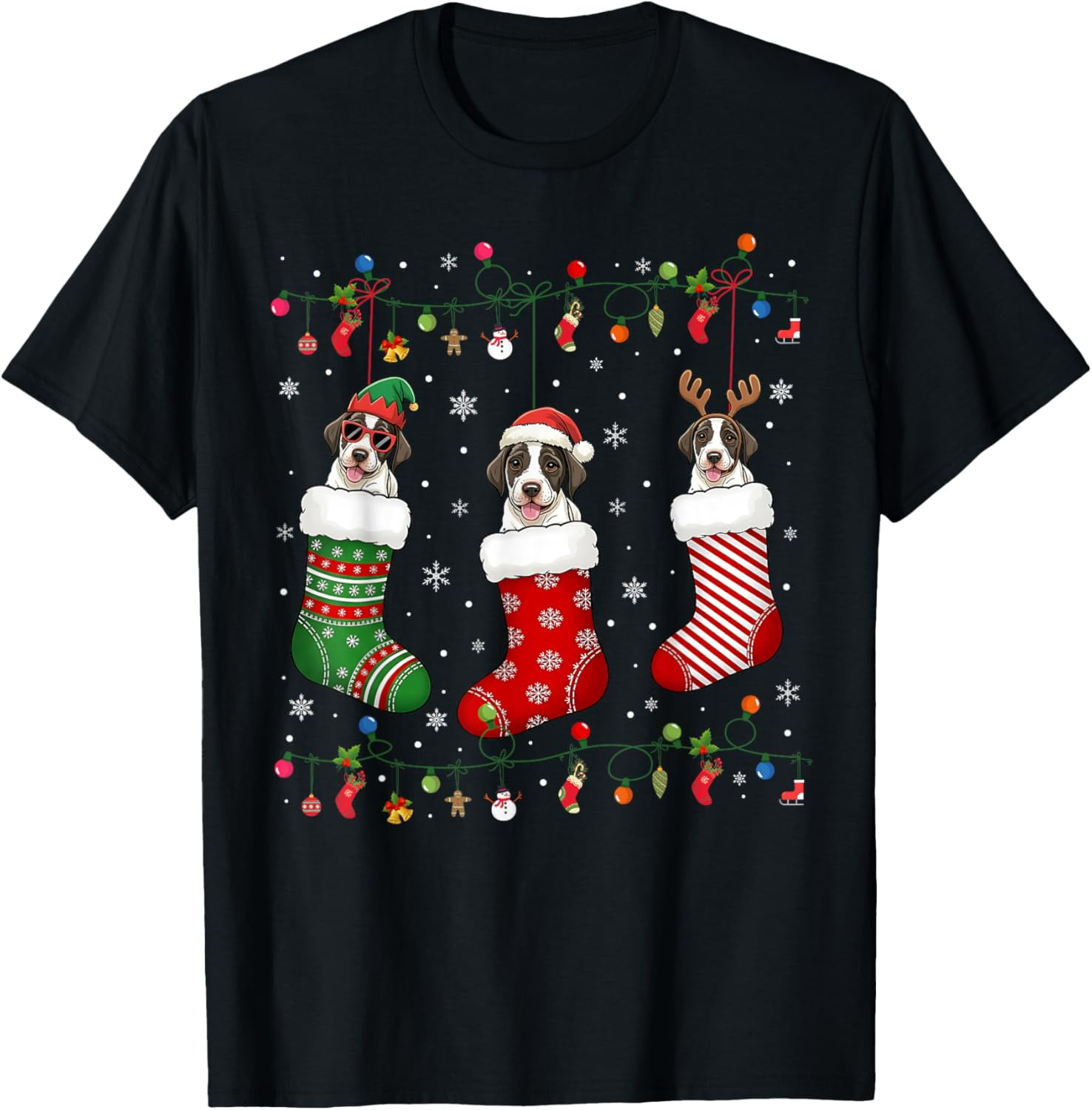 English Pointer Dog Christmas Socks Funny Xmas Pajama Dog Adult T-Shirt ...