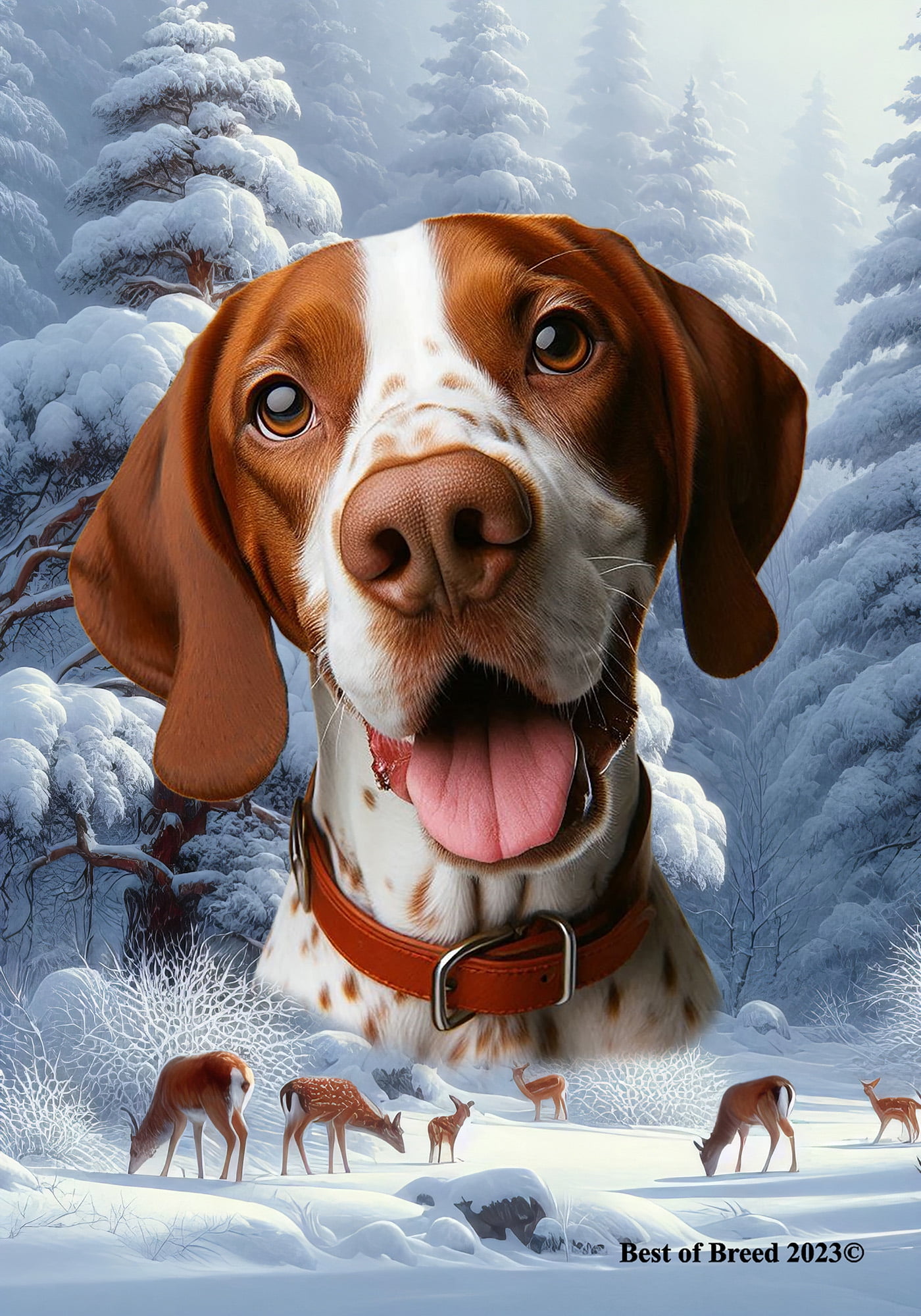 English Pointer Red/White - Best of Breed Winter Wonderland Garden Flag ...
