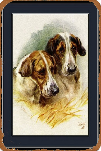 English Print Fox Hound Dog Duo Art Picture Wall Art Tin Poster Retro ...