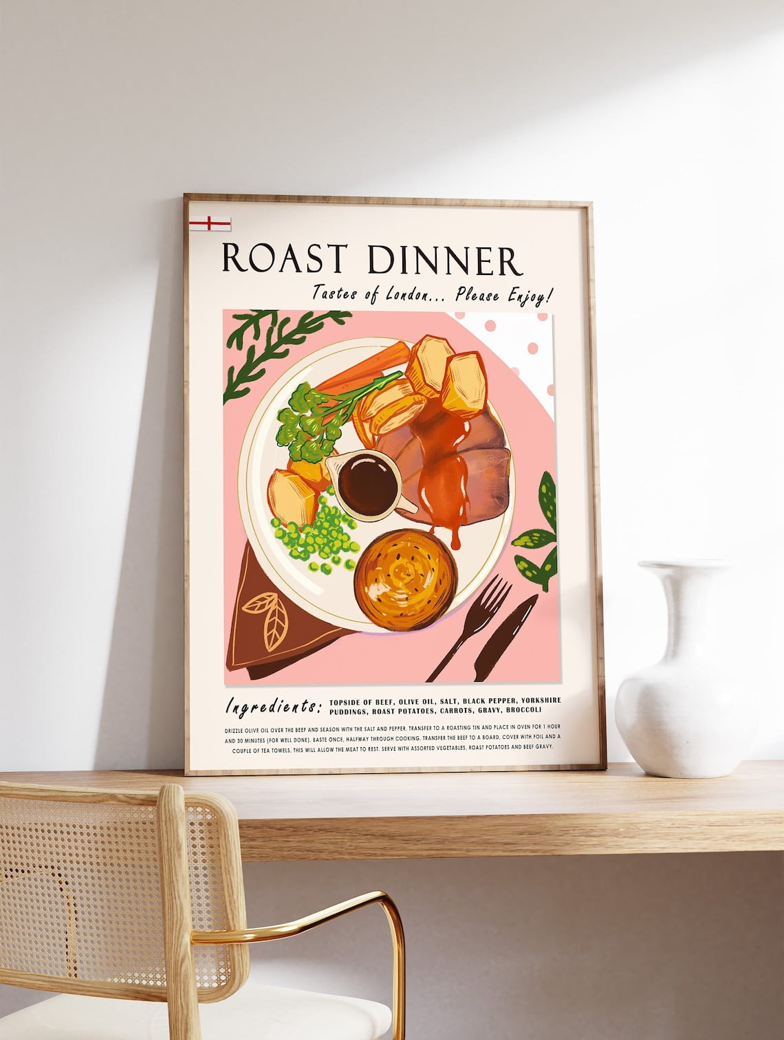 English Roast Dinner Poster, Food Art, Food And Drink Poster, London ...