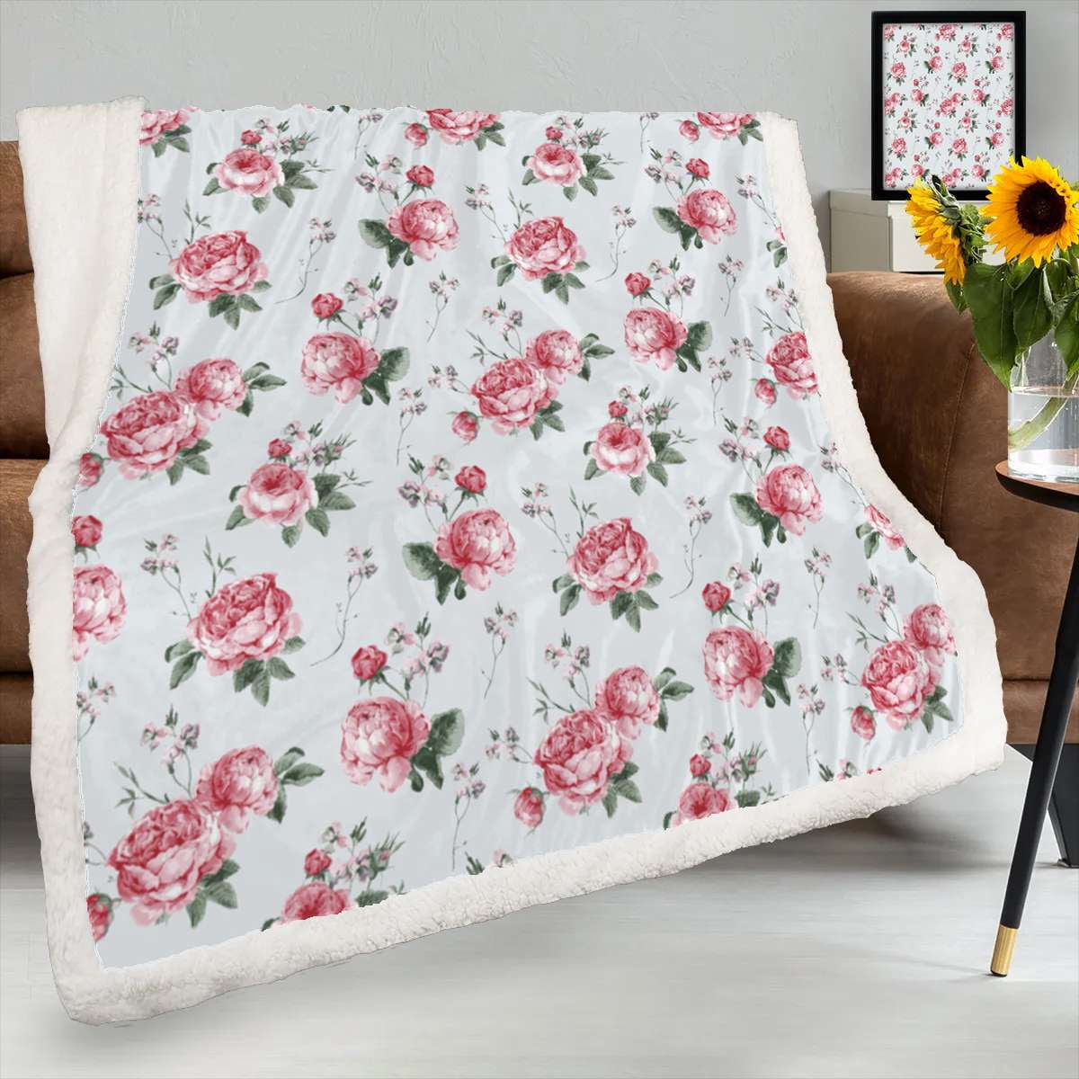 English Rose Sherpa Blanket Throw Blanket For Bed Chair Sofa Blanket For Women Men Blanket ...