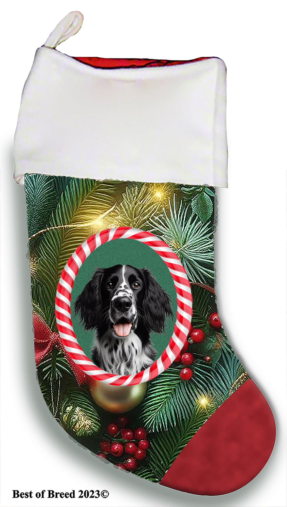 English Setter Black/White - Best of Breed Christmas Stocking 13.5" Red ...