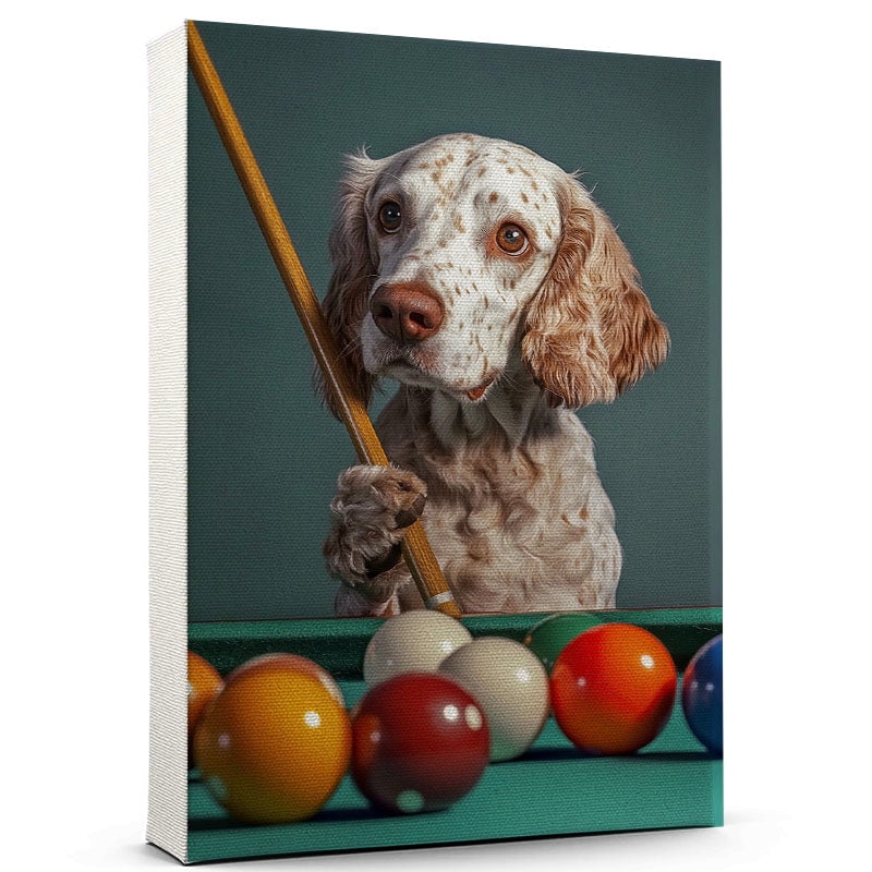 English Setter Dog Billiards Art Stretched Canvas Size 8x12 – English ...