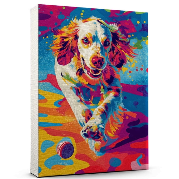 English Setter Dog Playing Ice Hockey Stretched Canvas Size 8x12 ...