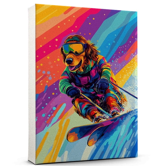 English Setter Dog Playing Skiing Stretched Canvas Size 8x12 – Vintage ...