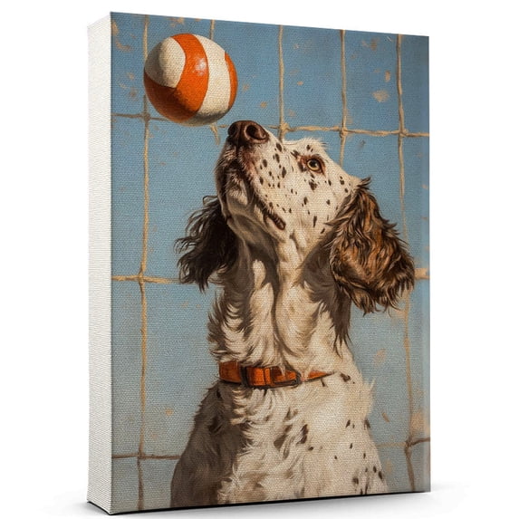 English Setter Dog Playing Volleyball Stretched Canvas Size 8x12 ...