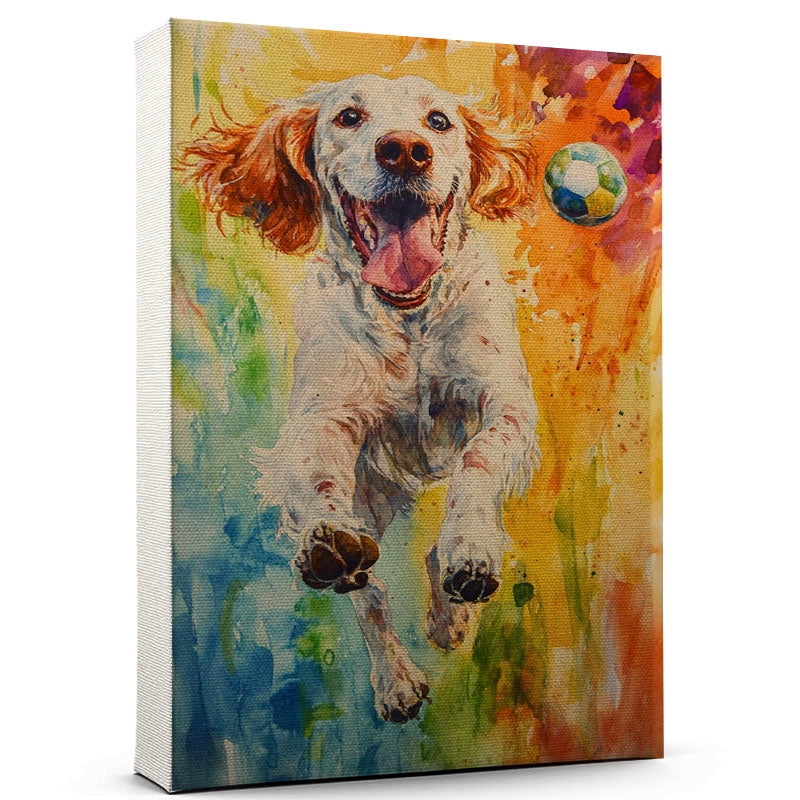 English Setter Dog Stretched Canvas Size 8x12 – Soccer Theme Dog Art ...