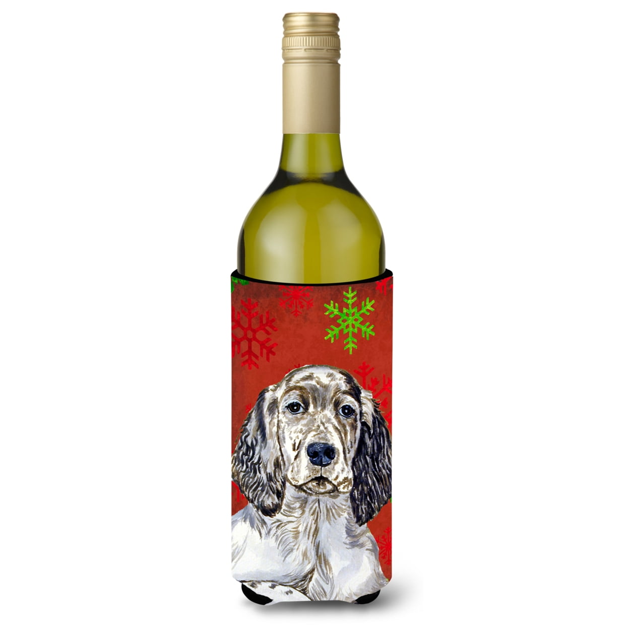 English Setter Red and Green Snowflakes Holiday Christmas Wine Bottle Hugger - Walmart.com