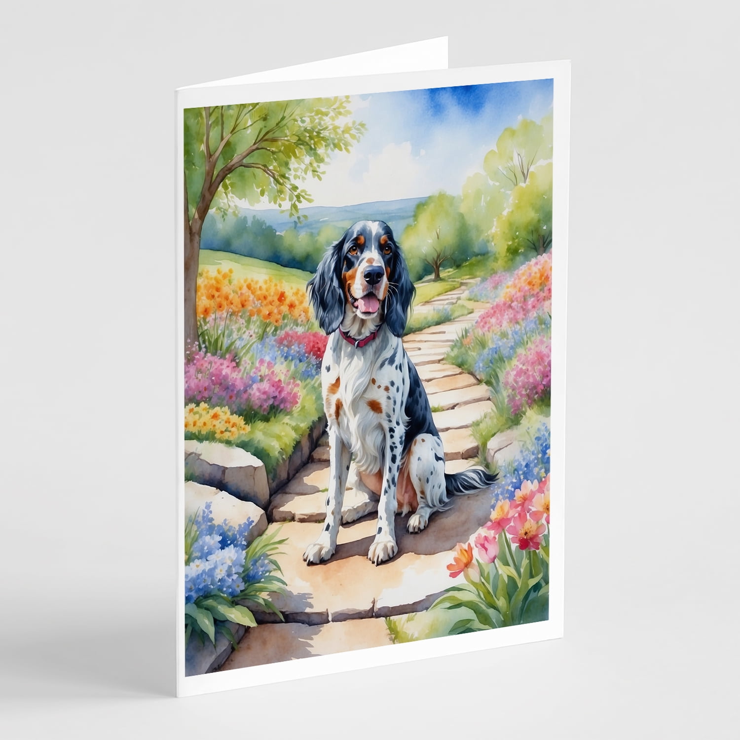 English Setter Spring Path Greeting Cards Pack of 8 7 in x 5 in ...
