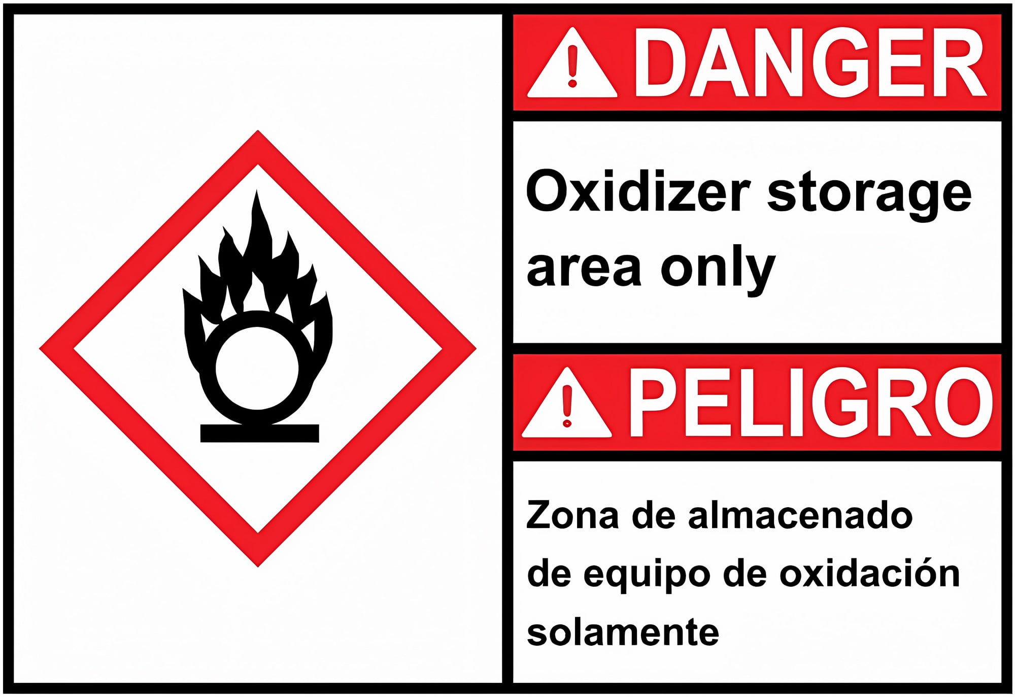 English + Spanish ANSI DANGER Oxidizer Storage Area Only Sign - 8"x12 ...