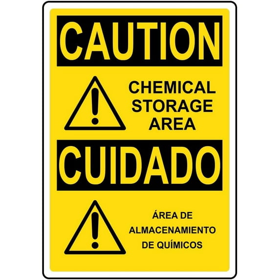 English + Spanish OSHA CAUTION Chemical Storage Area Sign With Symbol ...