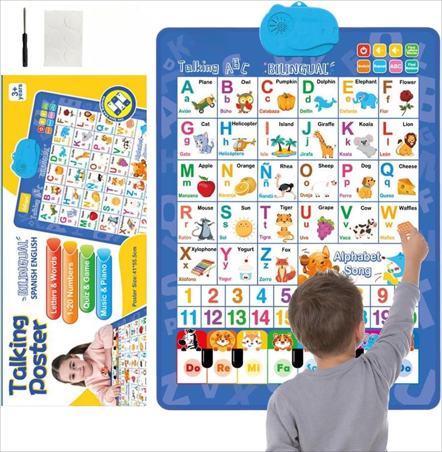 English and Spanish Talking Wall Chart for Kids, Electronic Interactive ...