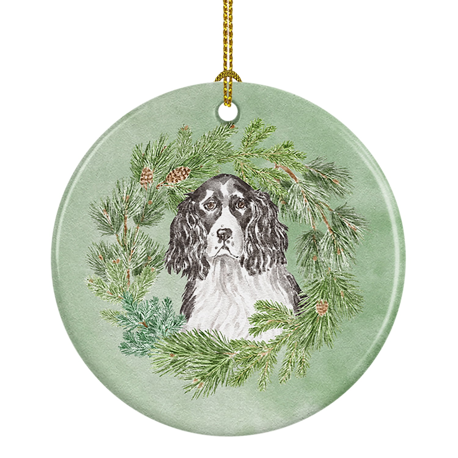 English Springer Spaniel Black and White Christmas Wreath Ceramic ...