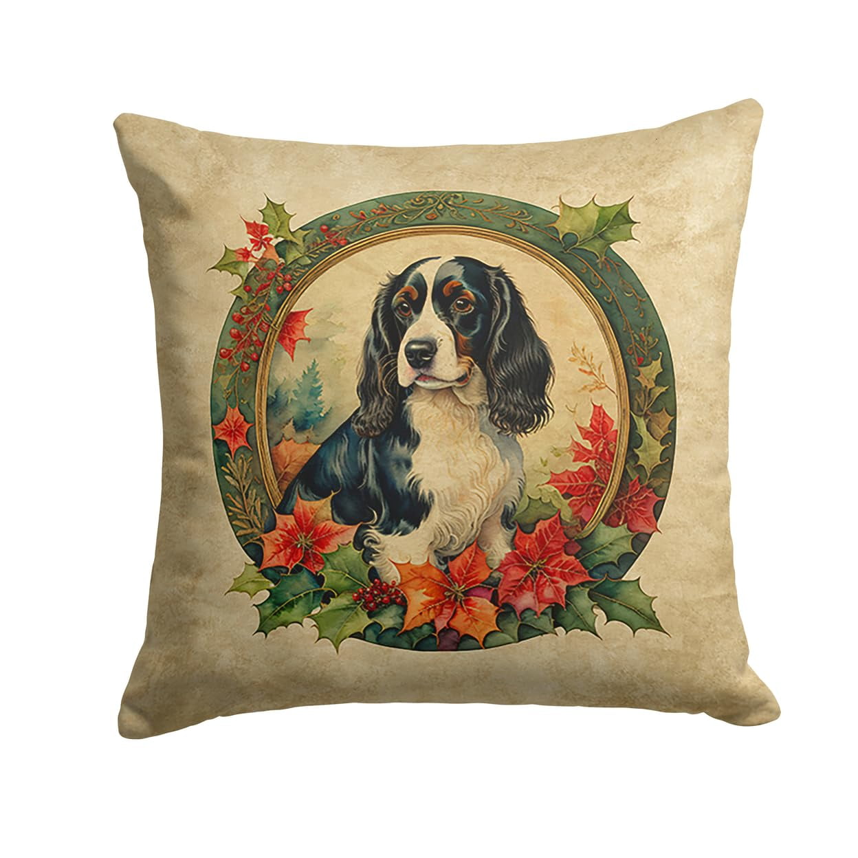 English Springer Spaniel Christmas Flowers Throw Pillow 14 in x 14 in ...