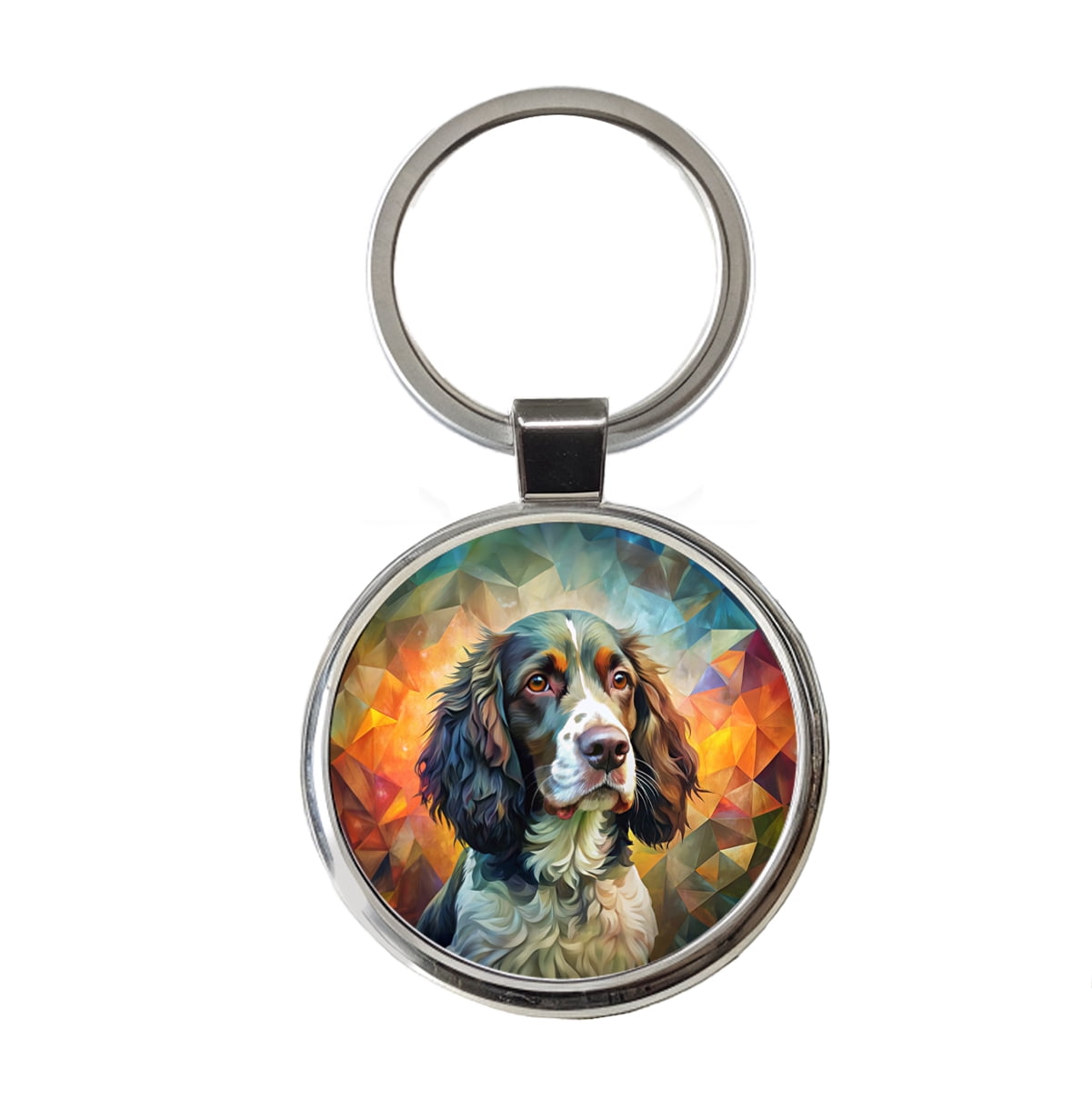 English Springer Spaniel Dog Abstract Art Metal Round Keychain ...