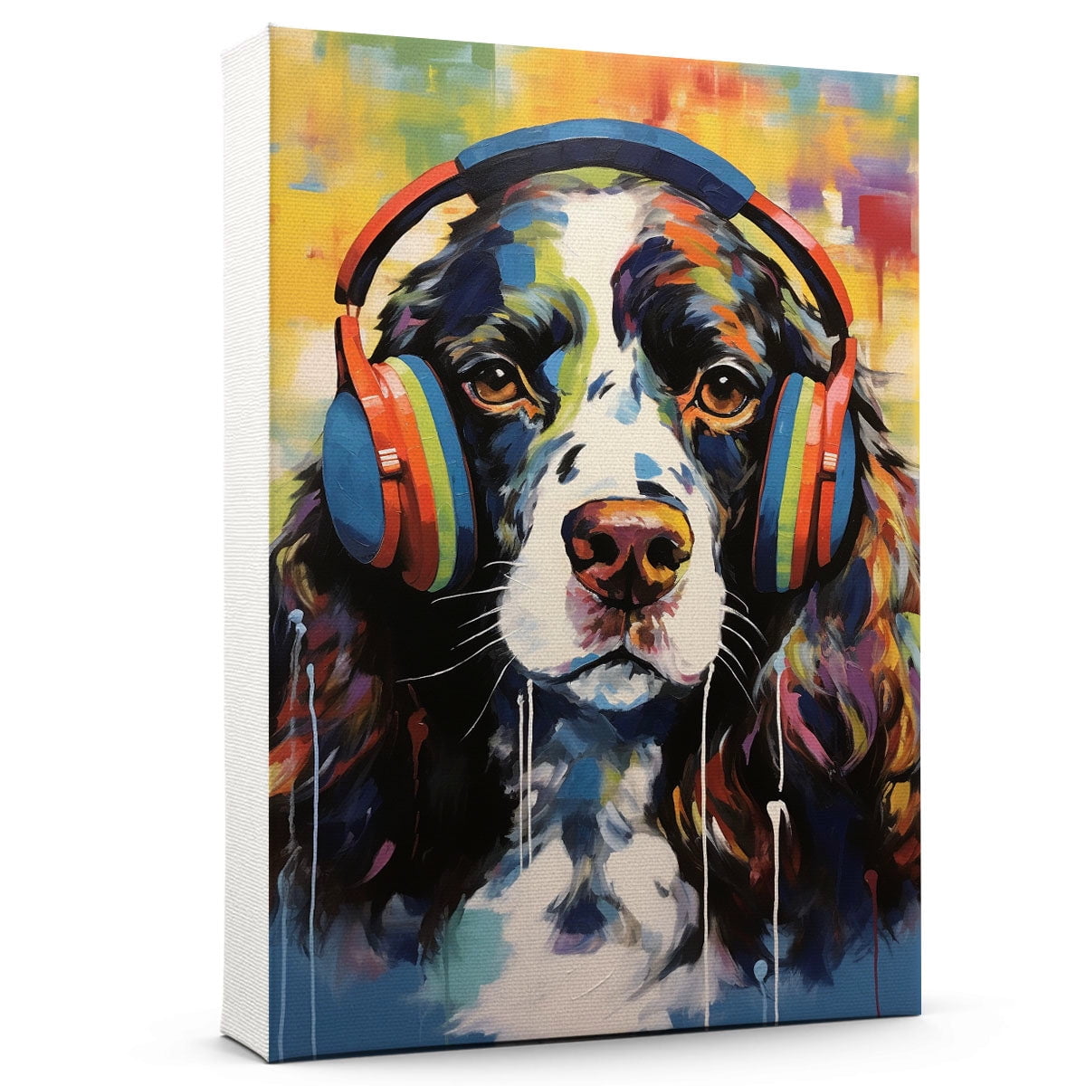 English Springer Spaniel Dog Canvas Art With Headphones Graffiti Art ...