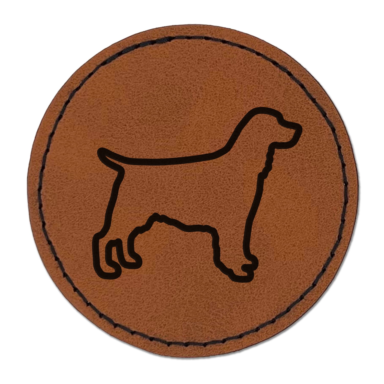 English Springer Spaniel Dog Outline 2.5" Faux Leather Round Engraved ...