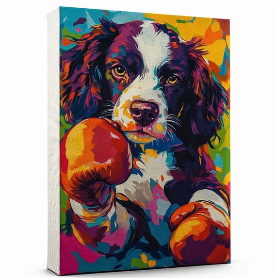 English Springer Spaniel Dog Playing Boxing Stretched Canvas Size 8x12 ...