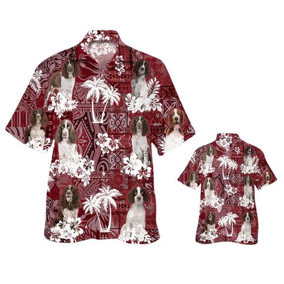 English Springer Spaniel Hawaiian Shirt, Dog Hawaiian Shirt Red Tribal ...