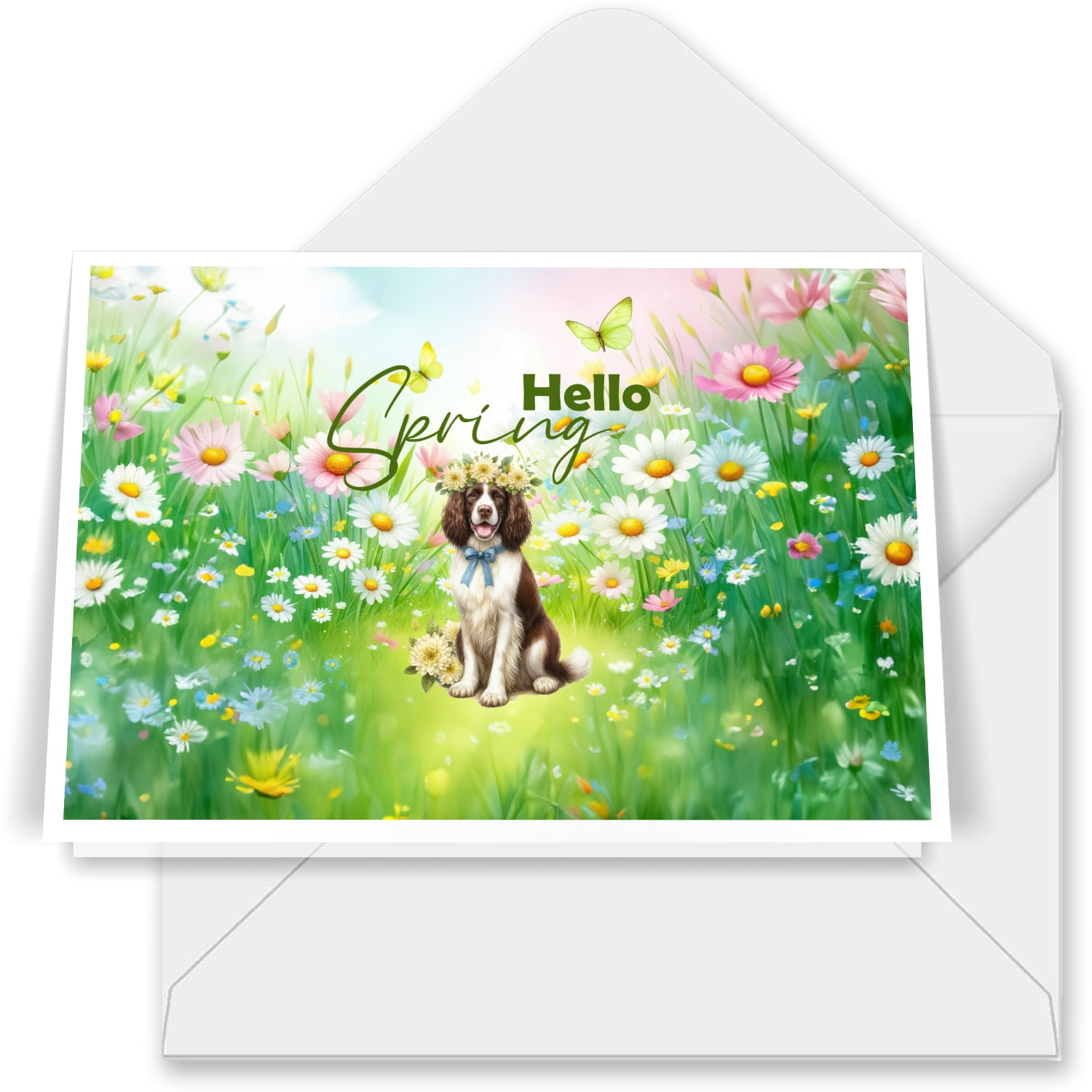 English Springer Spaniel Hello Spring Time Flower Floral Nature 7x5in ...